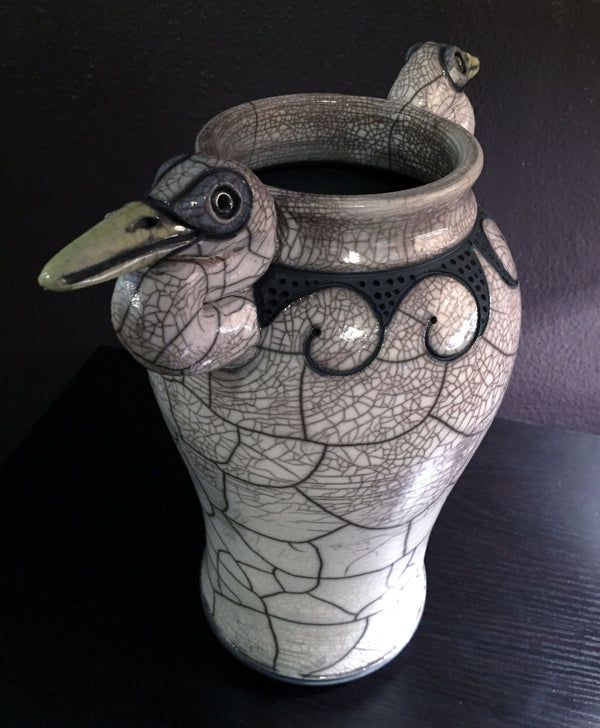 Robin Rodgers - Double Egret Raku Vase - Somewhere Along The Way
